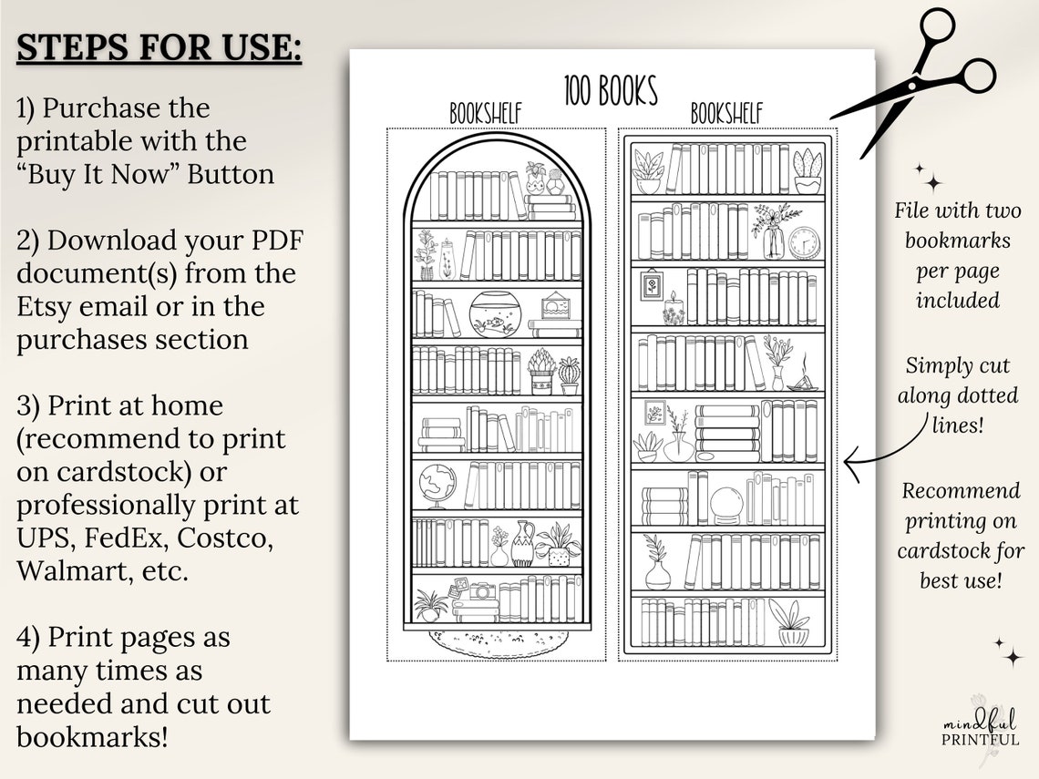 Bookshelf Bookmark, Printable Bookmarks, Reading Tracker List, Reading ...