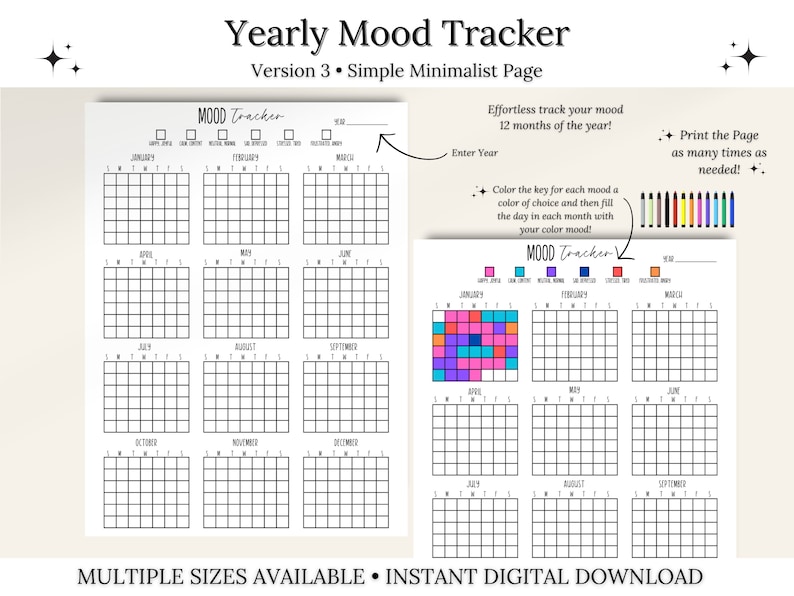 Mood Tracker Printable, Daily Mood Tracker, Monthly Mood Log, Mood ...