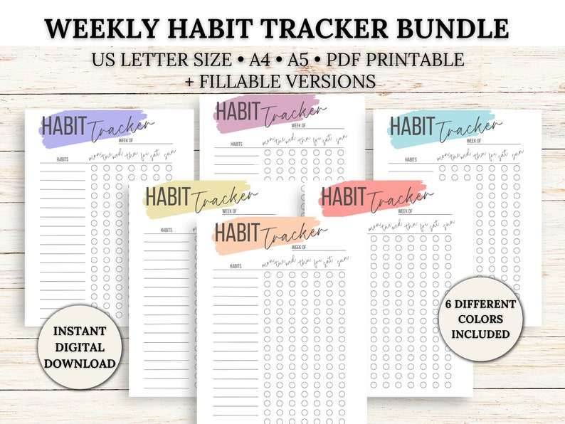 Weekly Habit Tracker Printable PDF Bundle, Routine Tracker, Habit ...