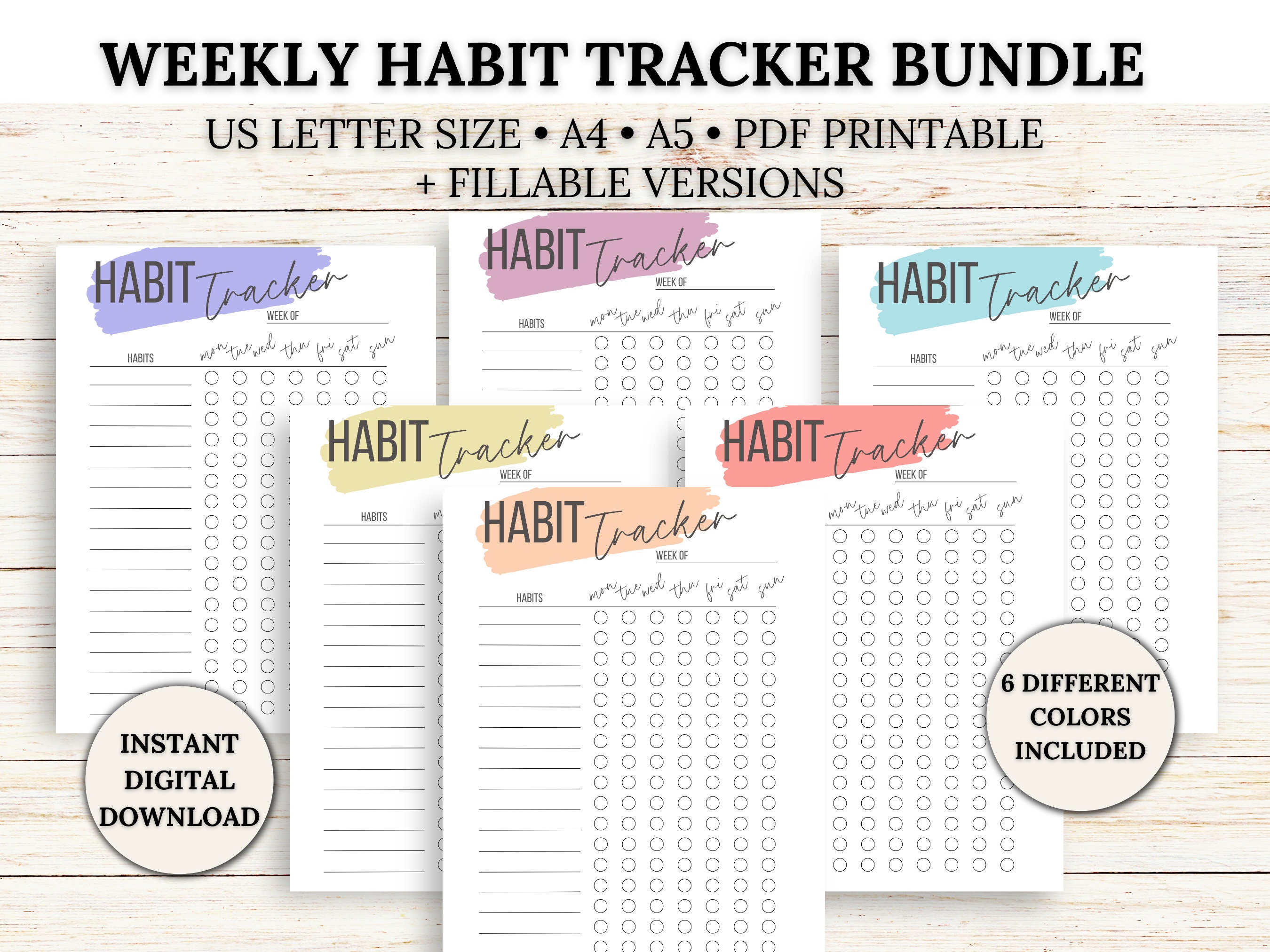 Weekly Habit Tracker Printable PDF Bundle, Routine Tracker, Habit ...