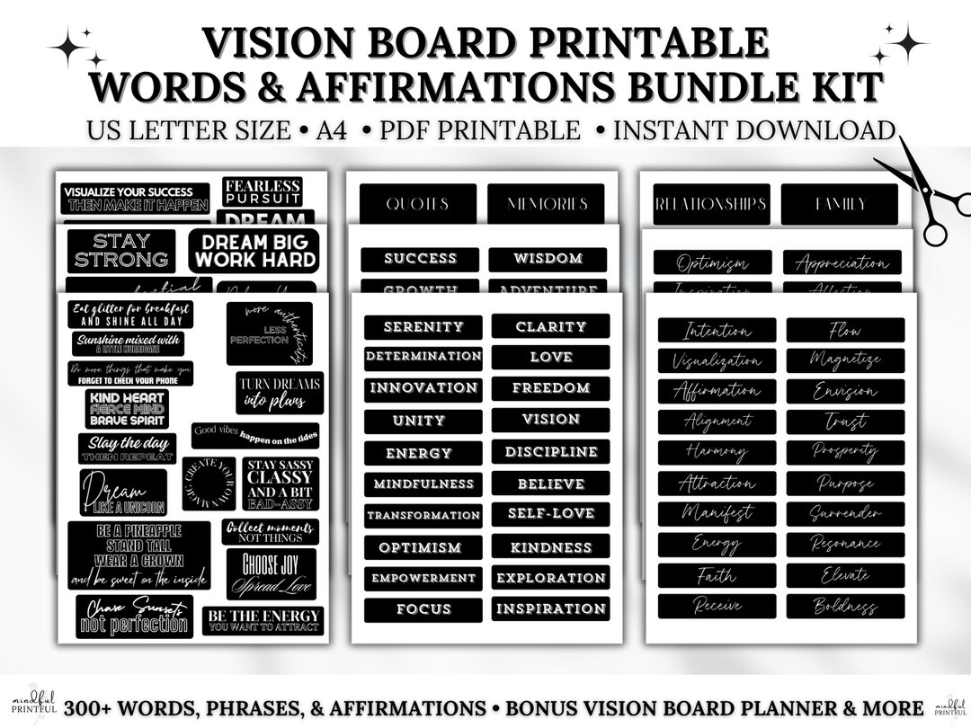 Vision Board Printables Bundle Kit, 2025 Vision Board Kit Words ...
