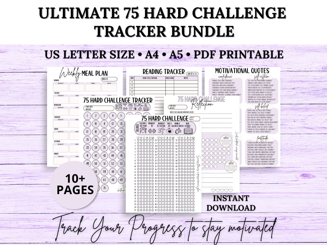 Ultimate 75 HARD Challenge Tracker Bundle, 75 Day Challenge Printable ...
