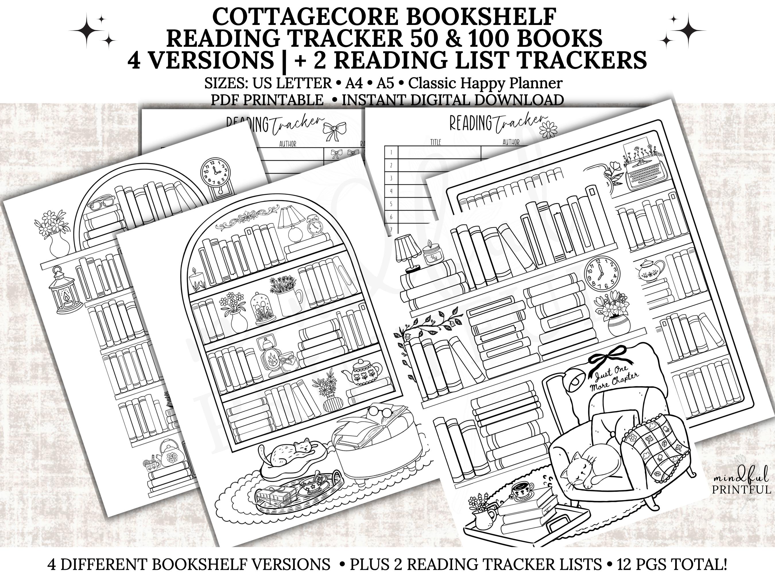 Cottagecore Bookshelf Reading Tracker Printable Reading Log Coloring ...