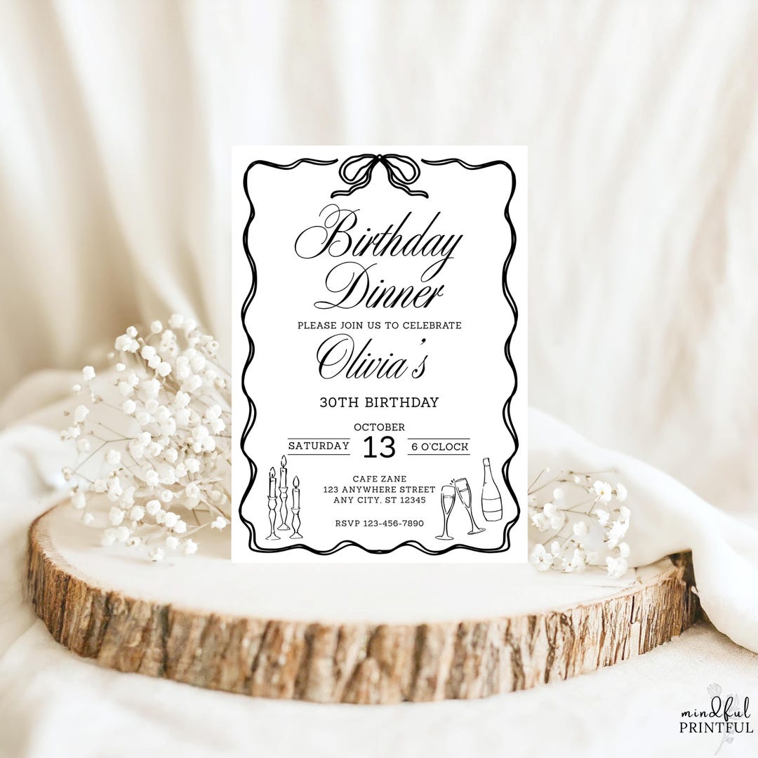 Modern Birthday Invitation Editable Elegant Birthday Dinner Invite ...