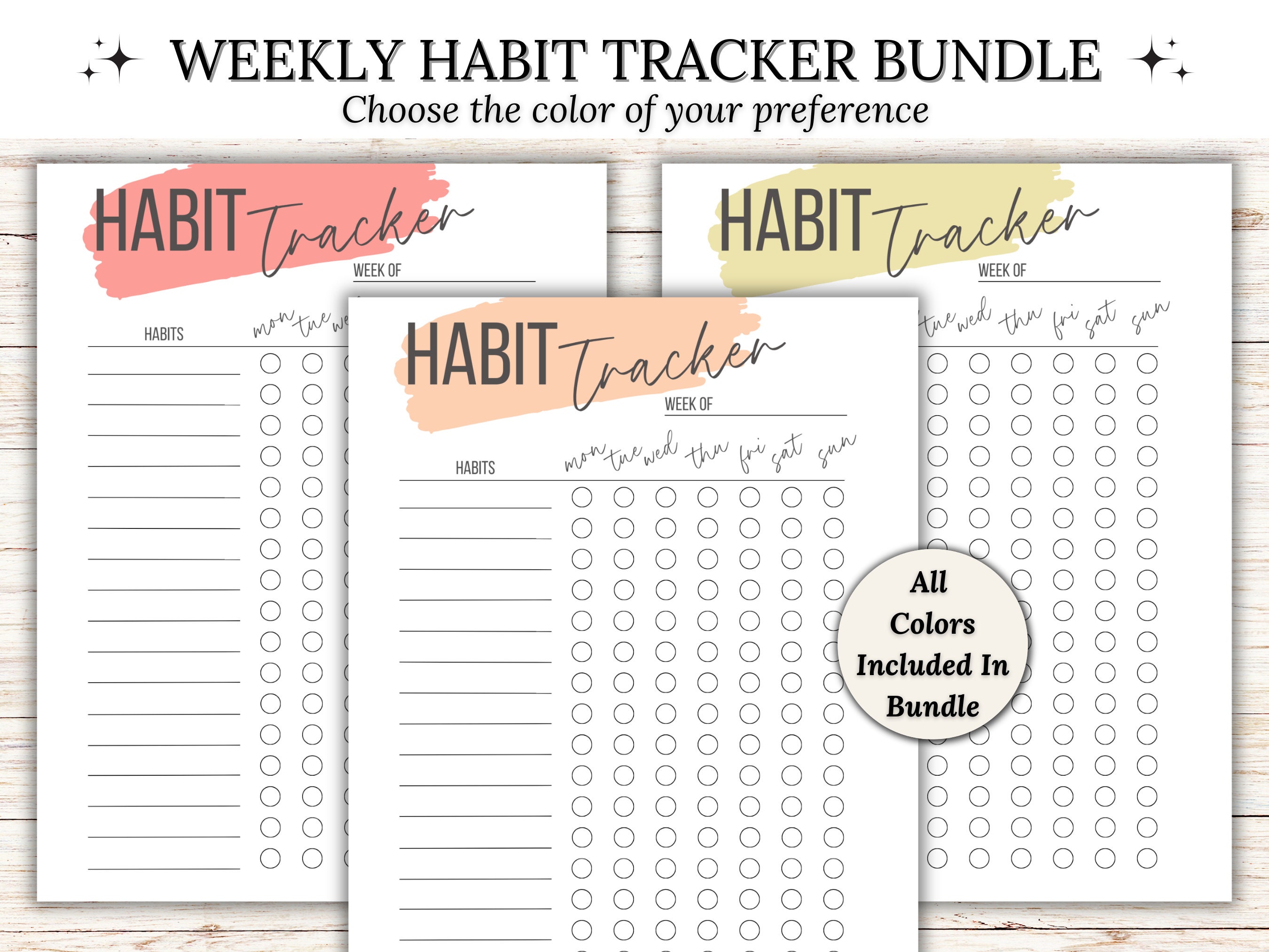 Weekly Habit Tracker Printable PDF Bundle, Routine Tracker, Habit ...