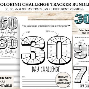 Challenge Tracker Printable Bundle Goal Coloring Tracker Daily Habit ...