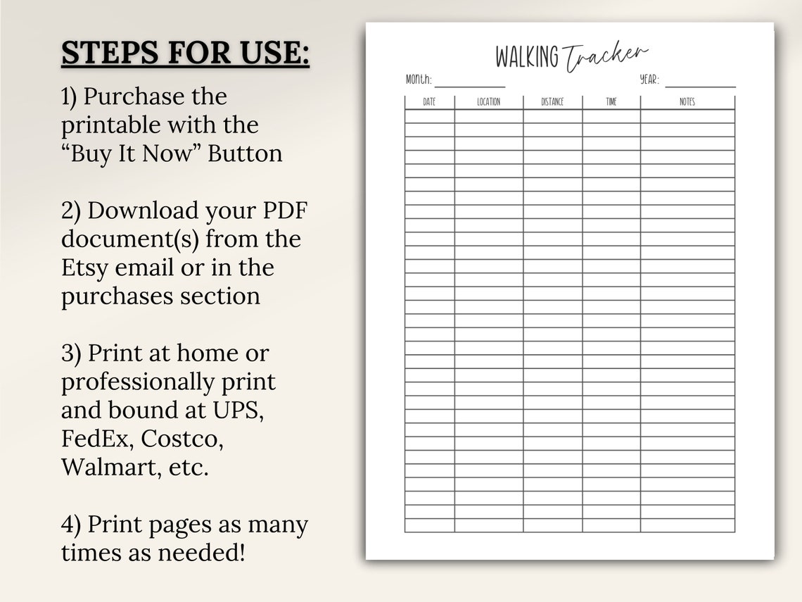 Walking Tracker Printable PDF, Walking Challenge, Workout, Exercise ...