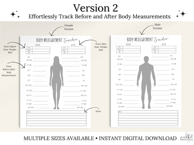 Body Measurement Tracker Printable, Weight Loss Tracker, Fitness ...