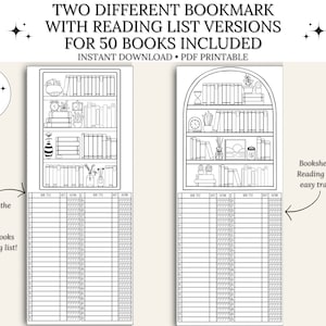 Bookshelf Bookmark, Printable Bookmarks, Reading Tracker List, Reading ...