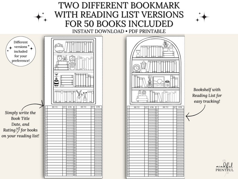 Bookshelf Bookmark, Printable Bookmarks, Reading Tracker List, Reading ...