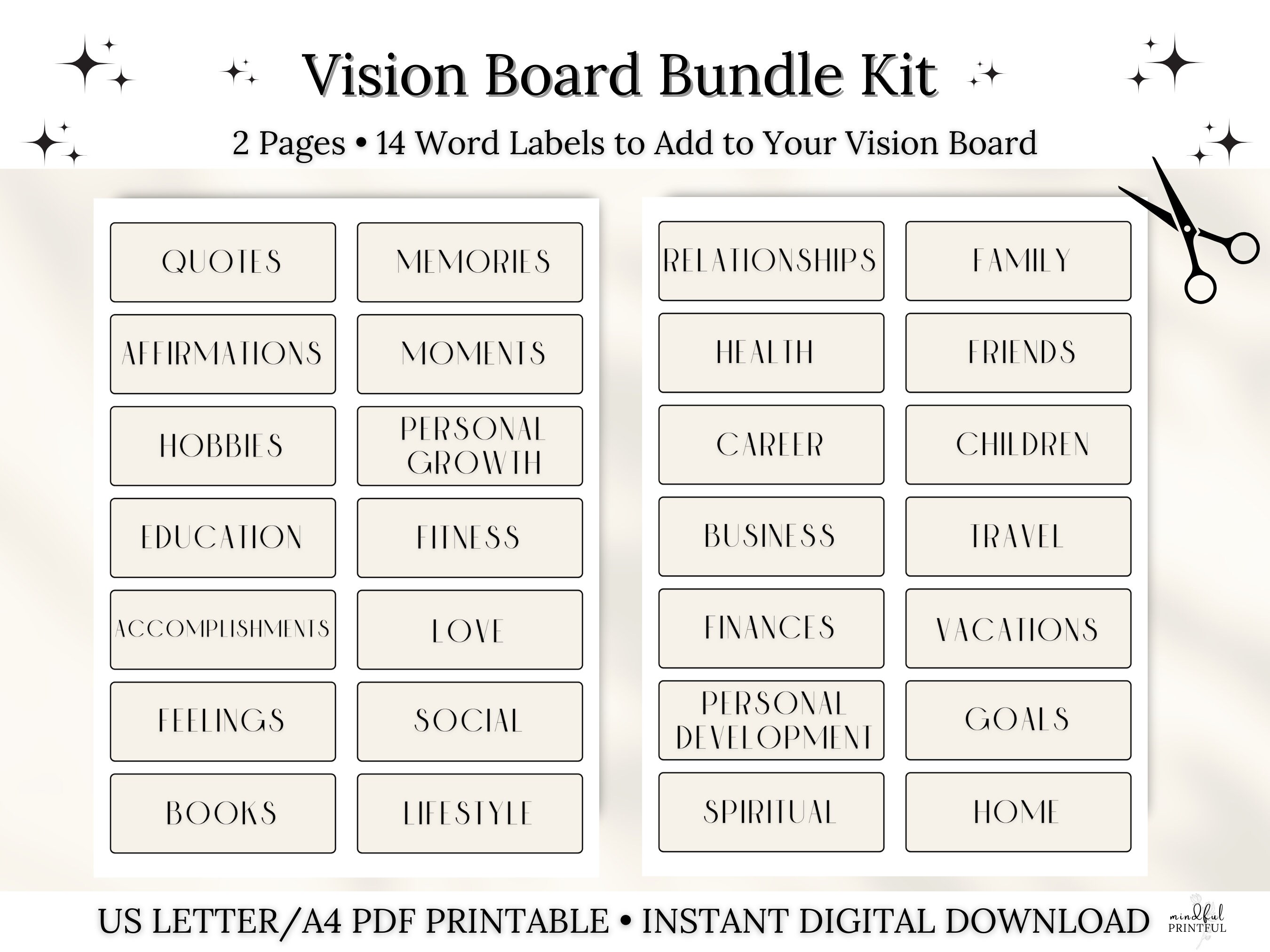 Vision Board Printables Bundle Kit, 2025 Vision Board Kit Words ...