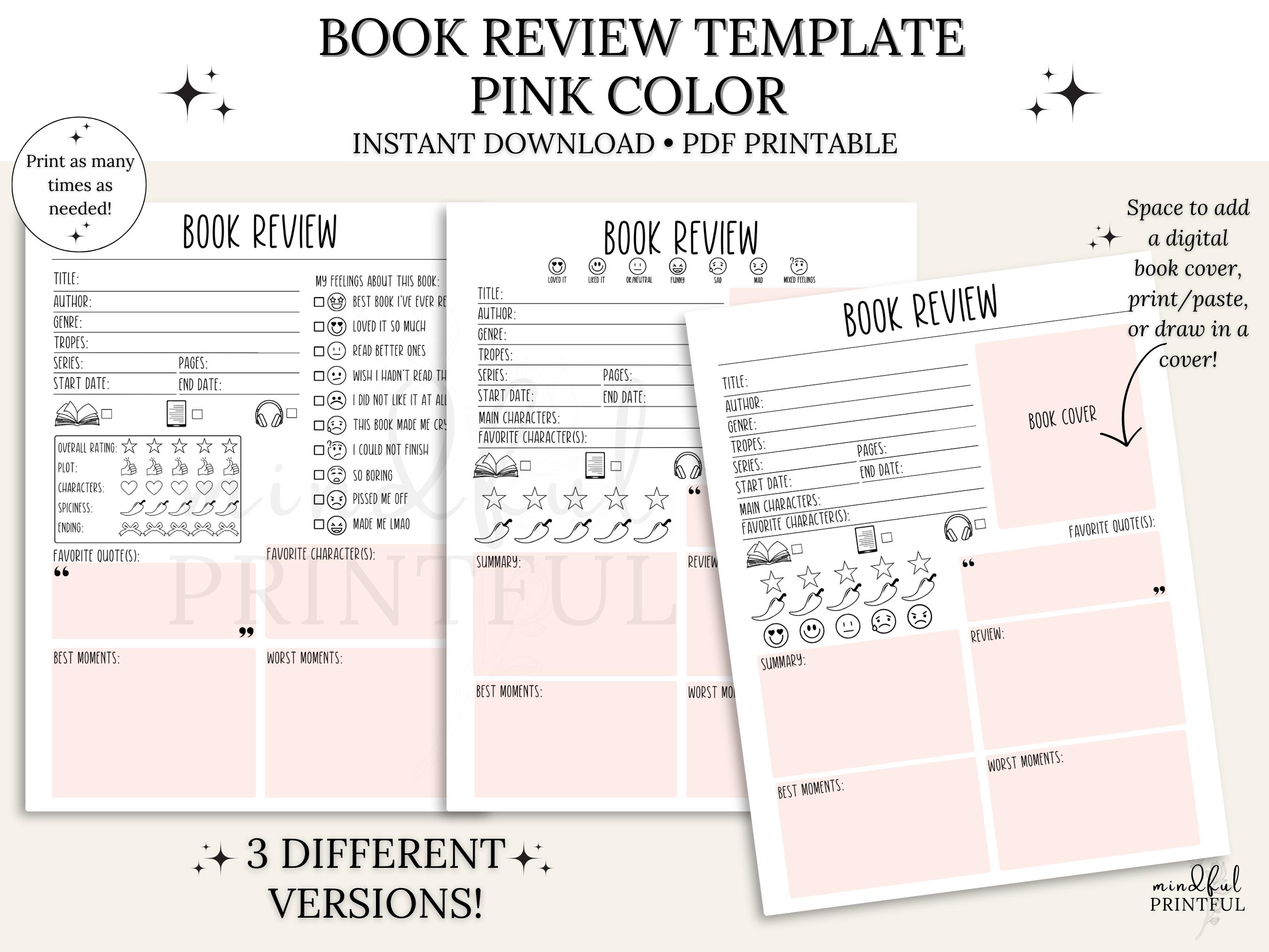 Book Review Template Color Printable Book Tracker Digital Reading ...