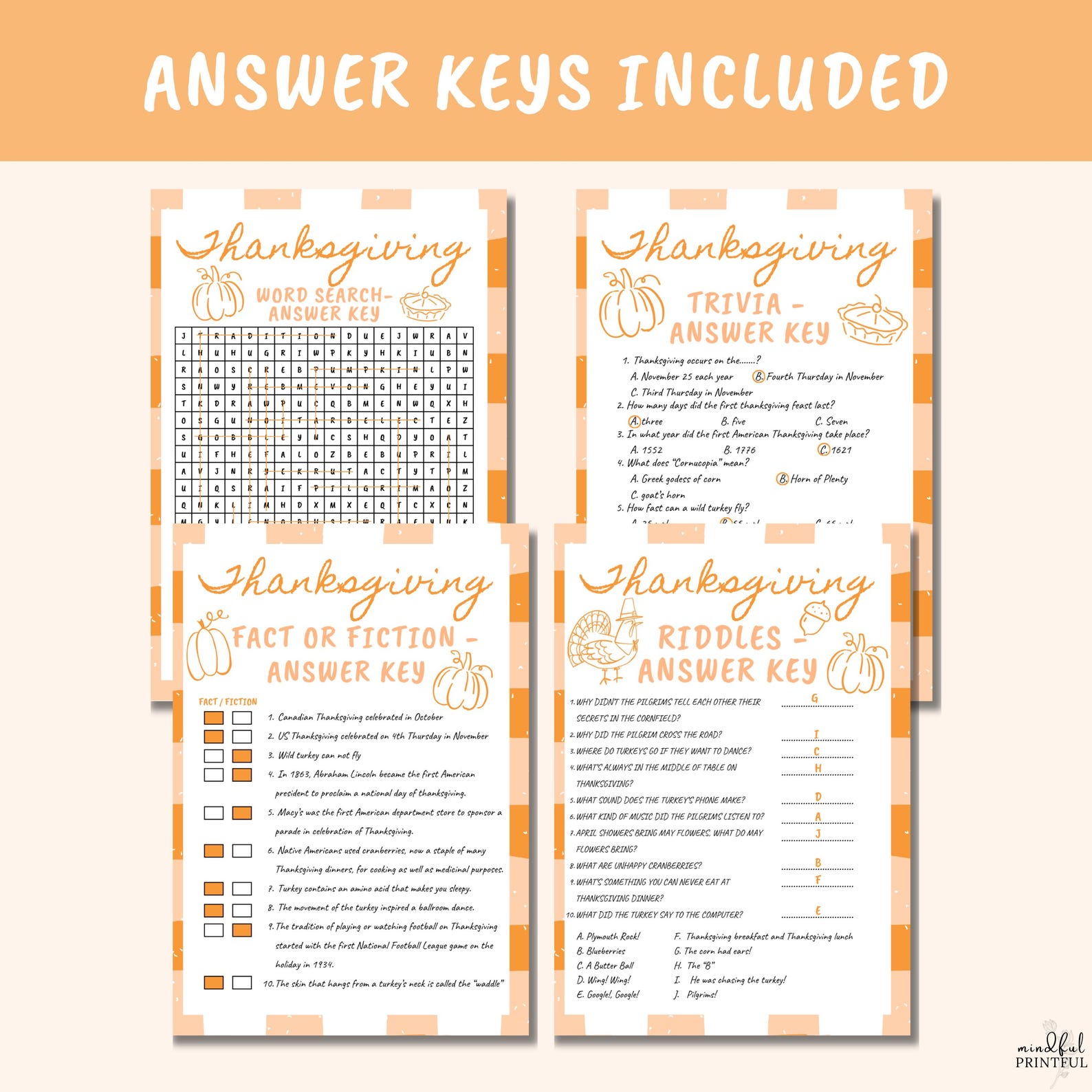 Thanksgiving Games Bundle Printable Thanksgiving Party Games for Kids ...