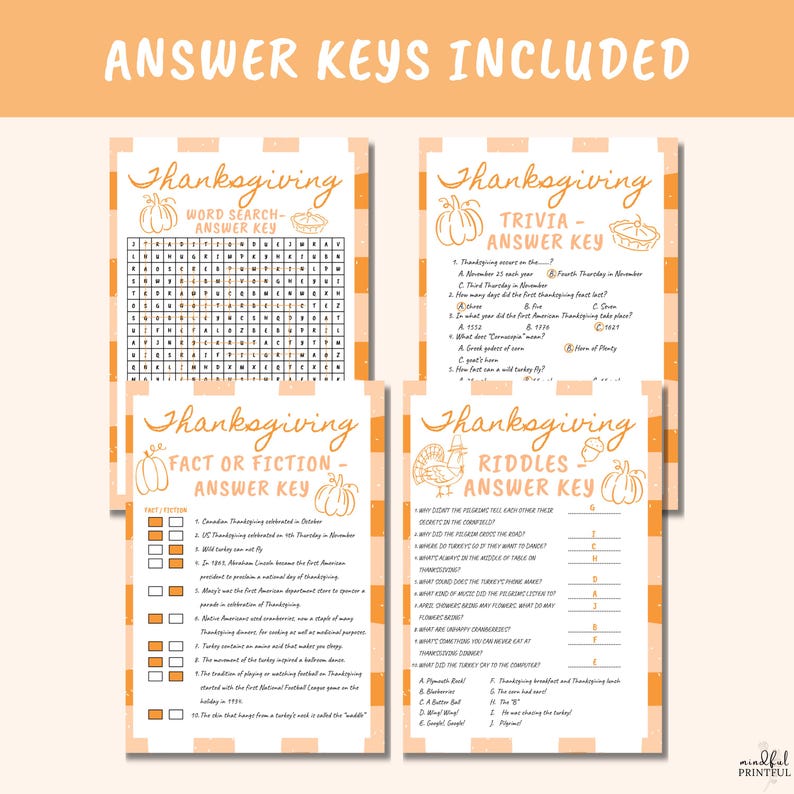 Thanksgiving Games Bundle Printable Thanksgiving Party Games for Kids ...