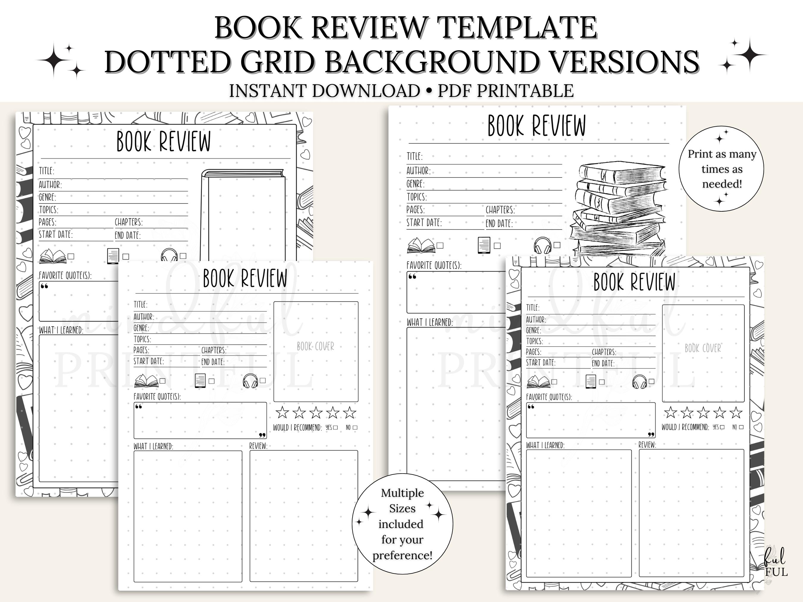 Book Review Template Printable Book Tracker Digital Reading Journal ...