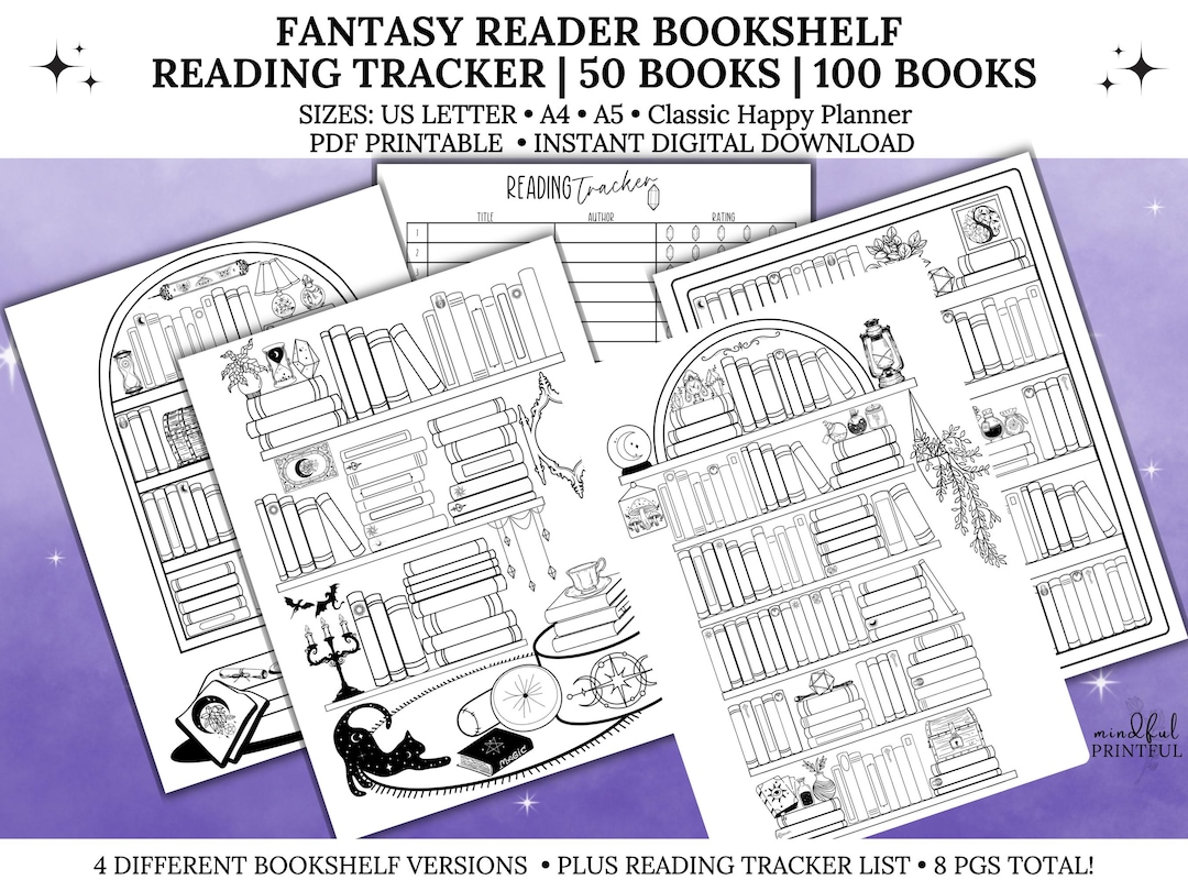 Fantasy Bookshelf Reading Tracker Printable, Reading Log, Books Read ...