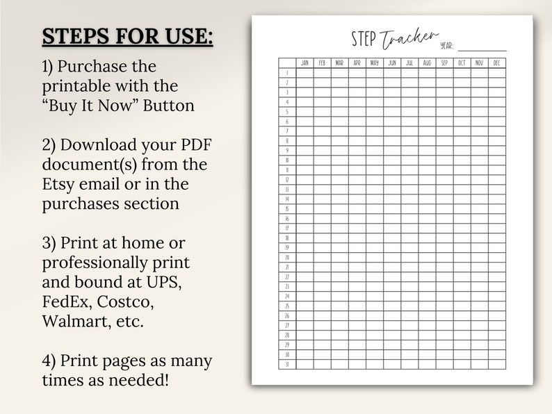 Step Tracker Printable PDF, Walking Challenge, Workout, Exercise ...