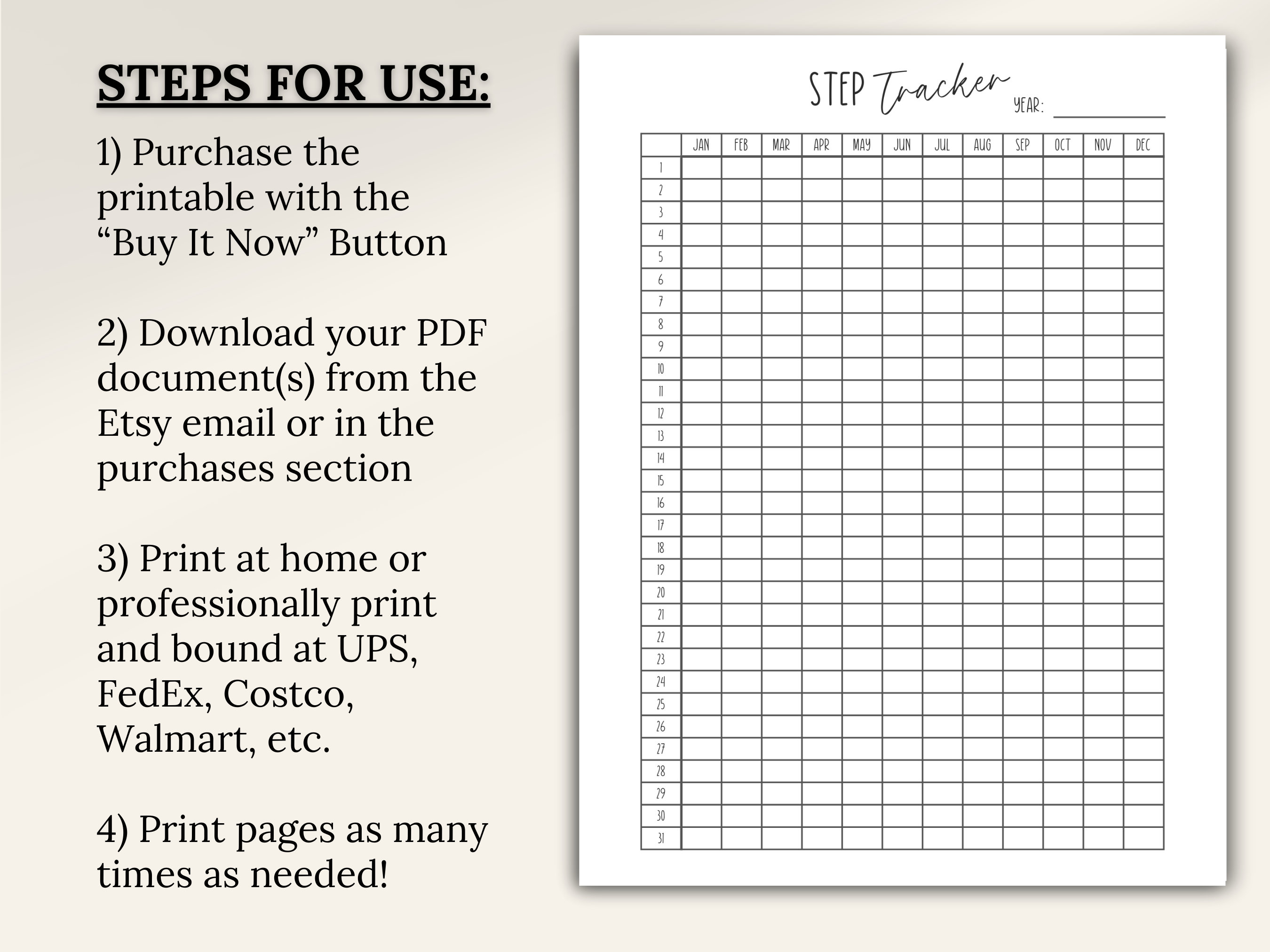 Step Tracker Printable PDF, Walking Challenge, Workout, Exercise ...