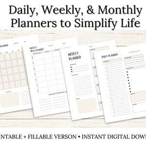 Neutral Minimalist Daily, Weekly & Monthly Planner Set + Weekly Meal ...