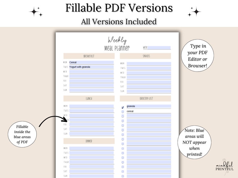 Minimalist Weekly Meal Planner With Grocery List Printable, Meal ...