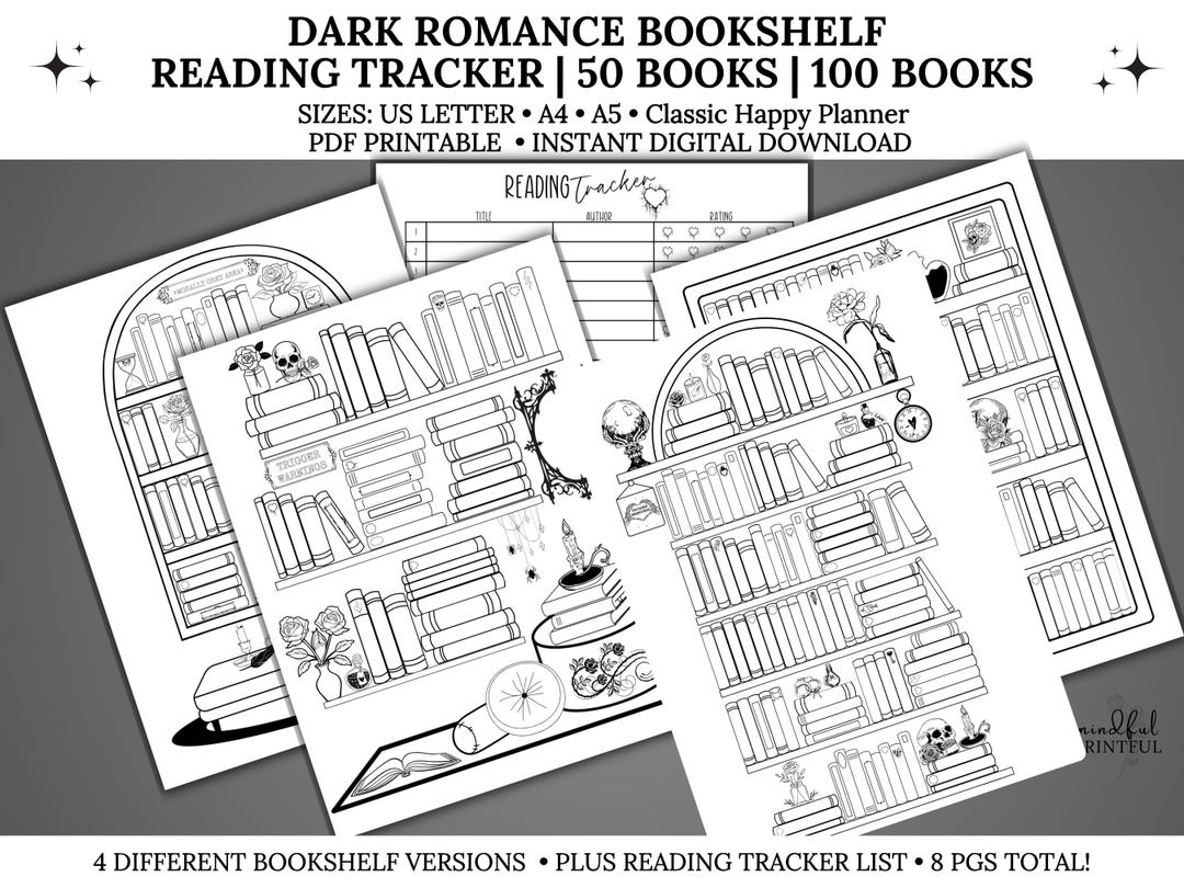 Dark Romance Bookshelf Reading Tracker Printable, Reading Log, Books ...