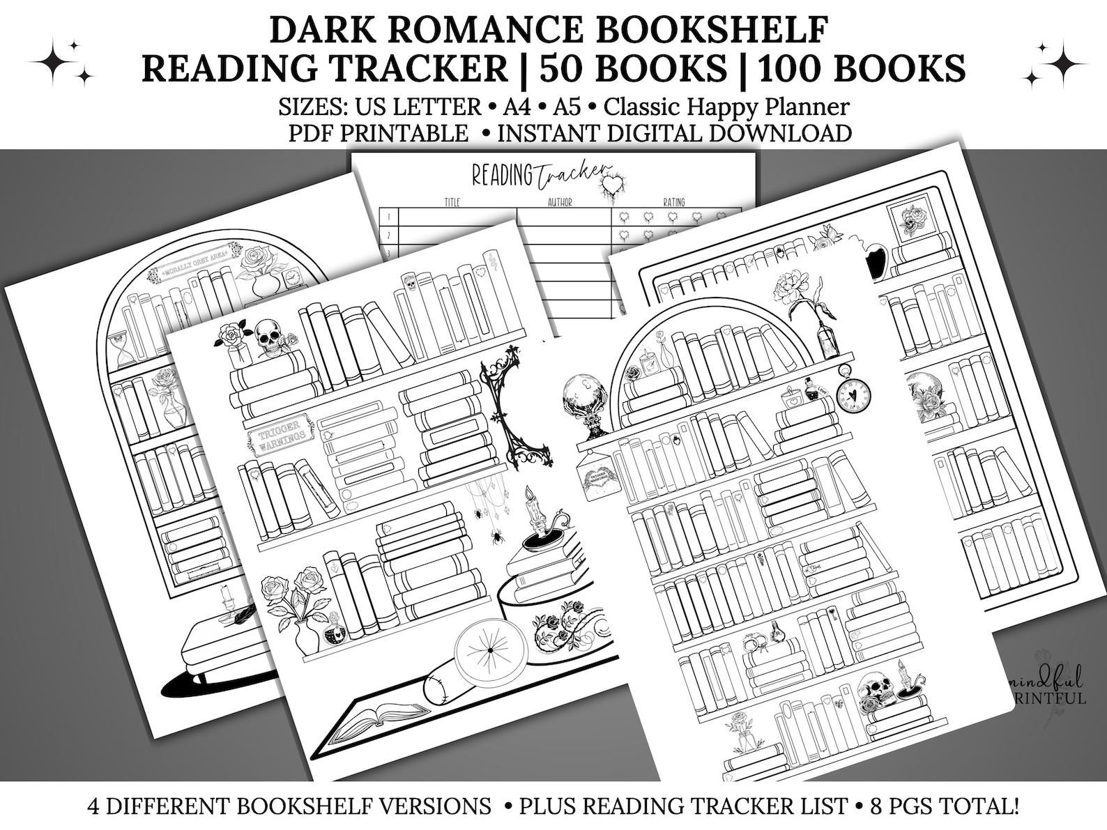 Dark Romance Bookshelf Reading Tracker Printable, Reading Log, Books ...