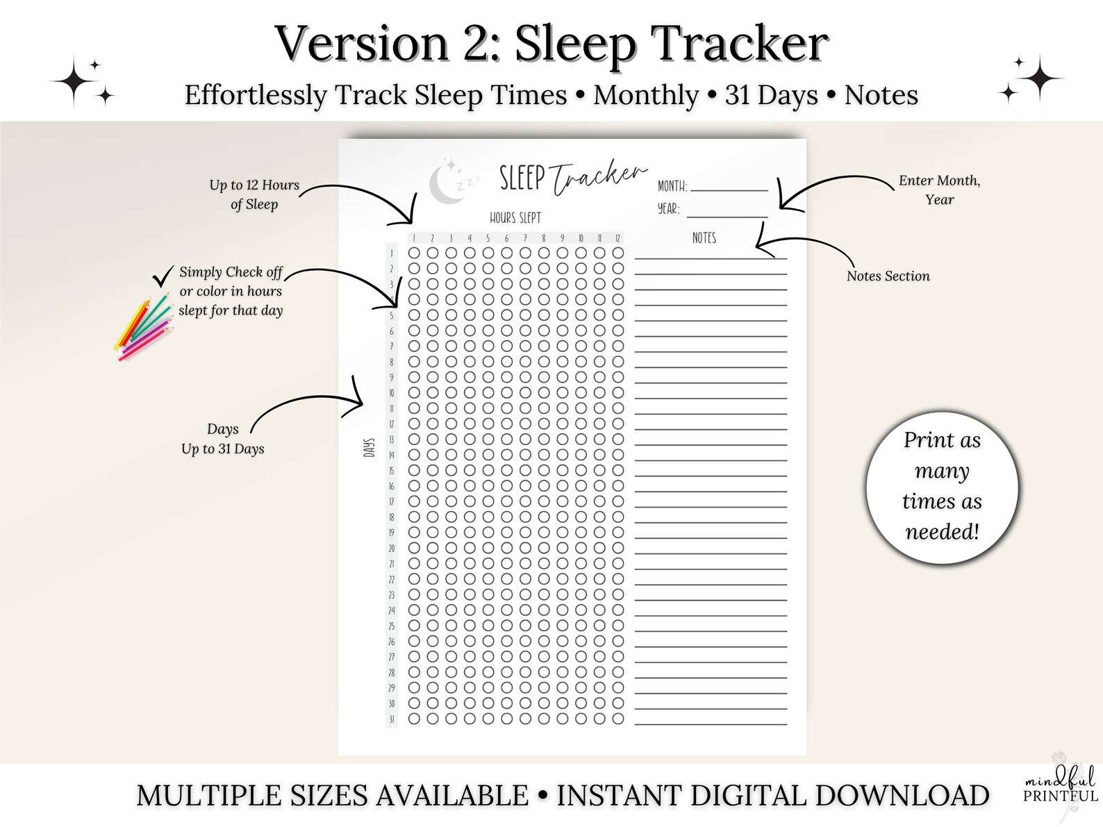 Sleep Tracker Printable, Sleep Log, Sleep Habit Tracker, Sleep Journal ...