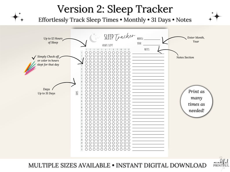 Sleep Tracker Printable, Sleep Log, Sleep Habit Tracker, Sleep Journal ...