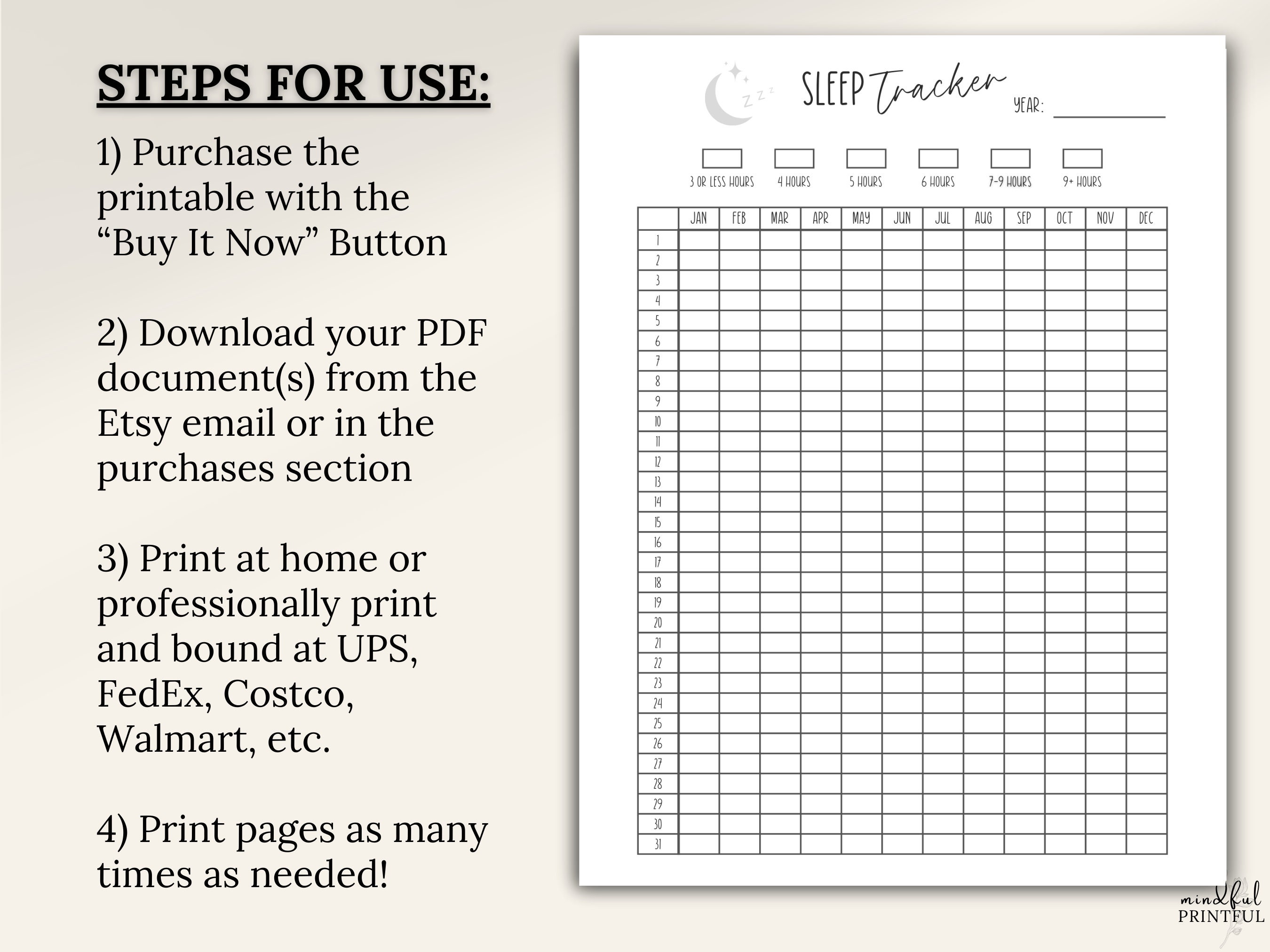 Sleep Tracker Printable, Sleep Log, Sleep Habit Tracker, Sleep Journal ...