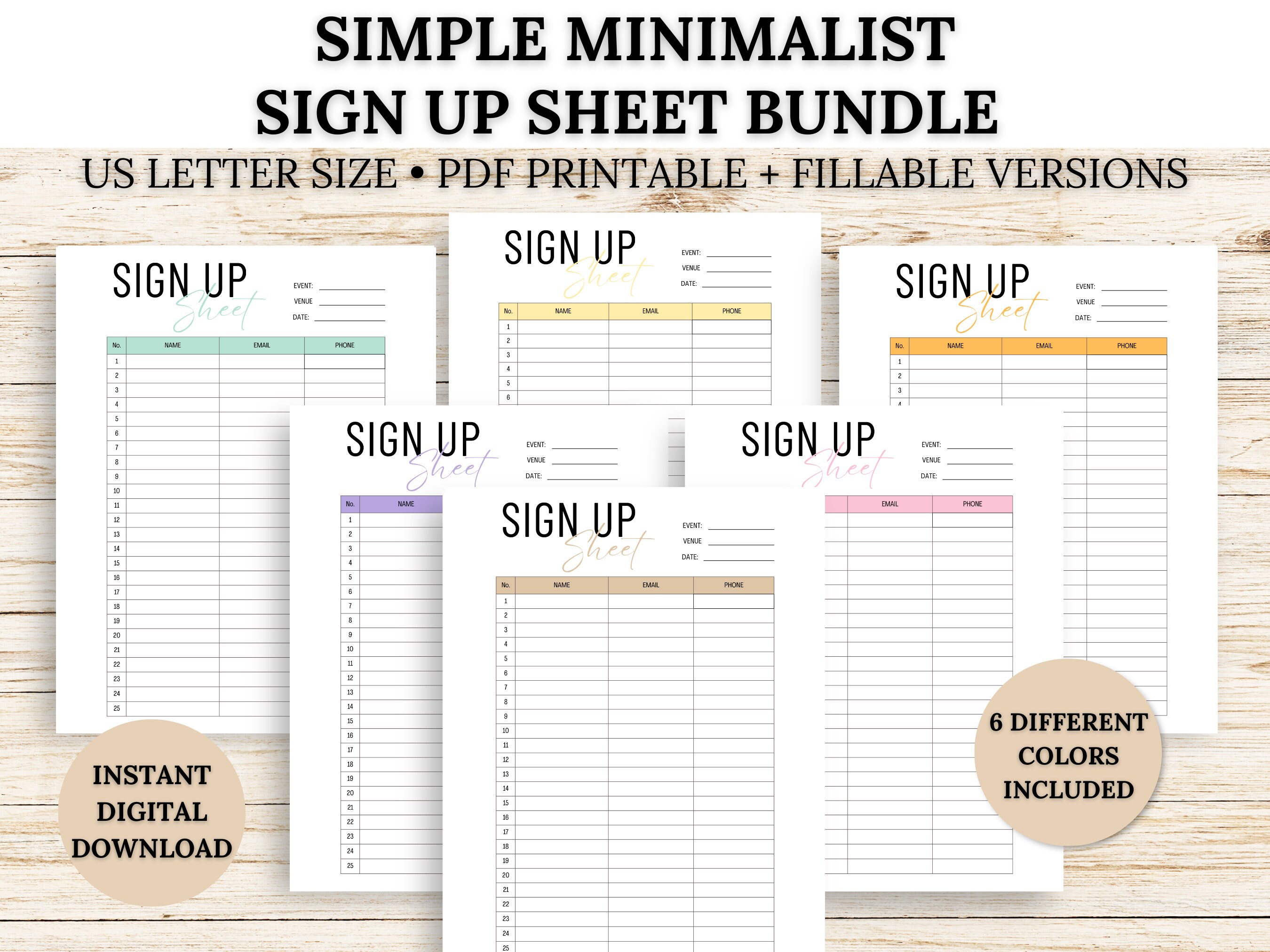 Simple Minimalist Sign up Sheet Bundle, Sign up Sheet Template, Potluck ...