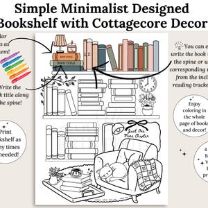 Cottagecore Bookshelf Reading Tracker Printable Reading Log Coloring ...