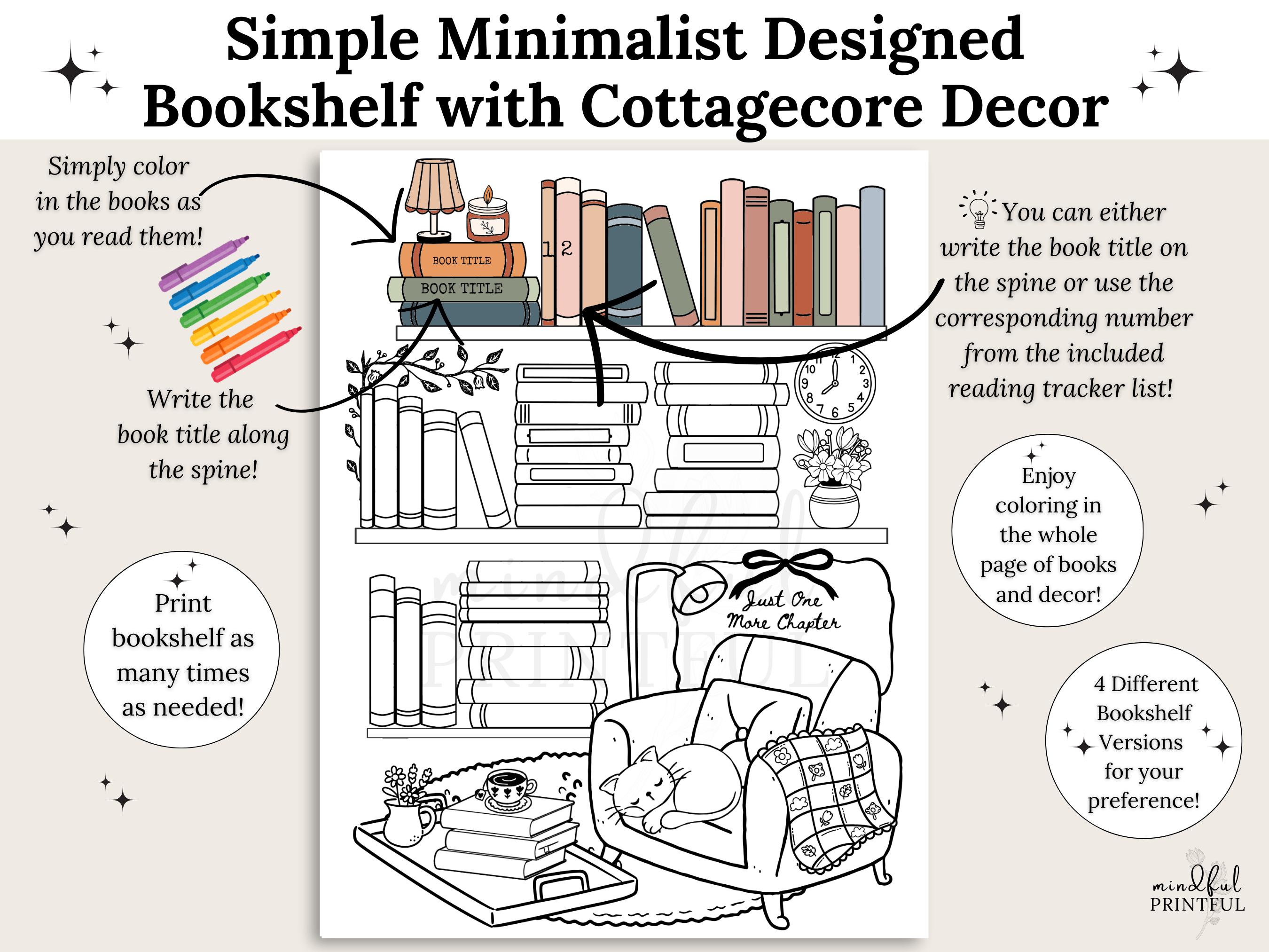 Cottagecore Bookshelf Reading Tracker Printable Reading Log Coloring ...