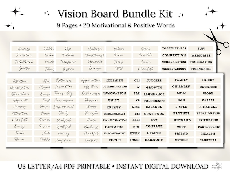 Vision Board Printables Bundle Kit, 2024 Vision Board Kit Words ...