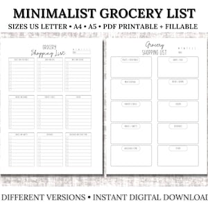 Minimalist Grocery List Printable, Shopping List Printable, Grocery ...
