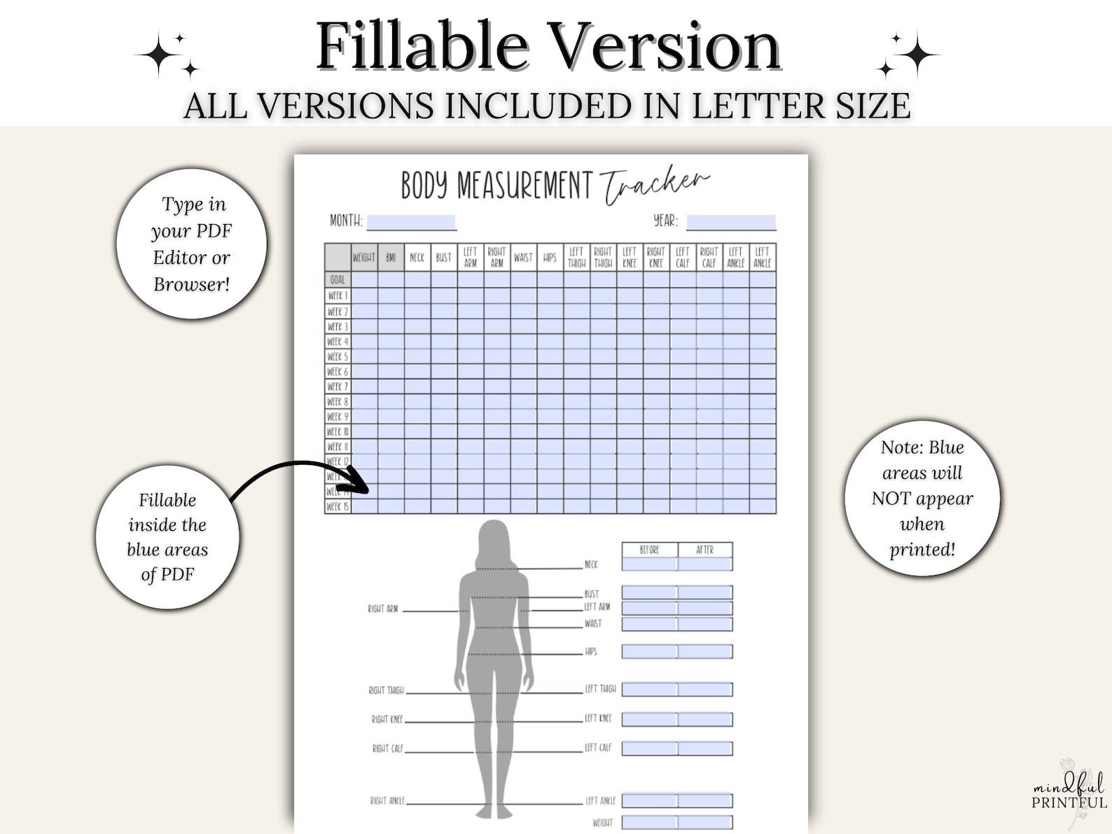 Body Measurement Tracker Printable, Weight Loss Tracker, Fitness ...