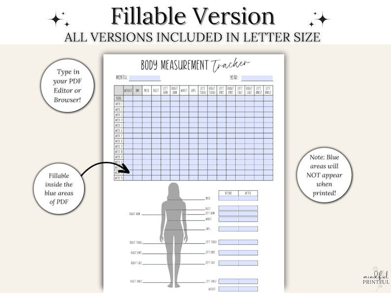 Body Measurement Tracker Printable, Weight Loss Tracker, Fitness ...