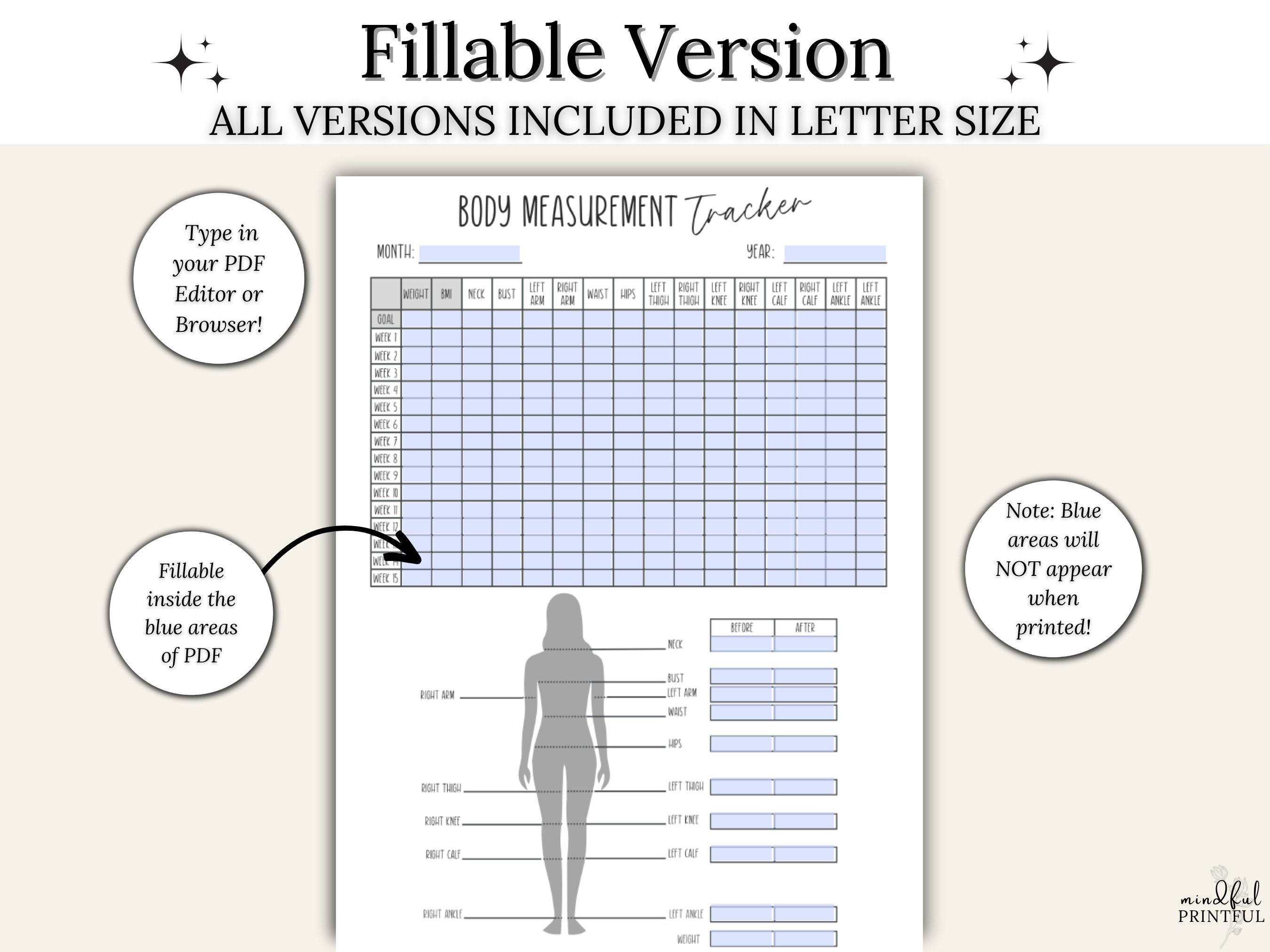 Body Measurement Tracker Printable, Weight Loss Tracker, Fitness ...