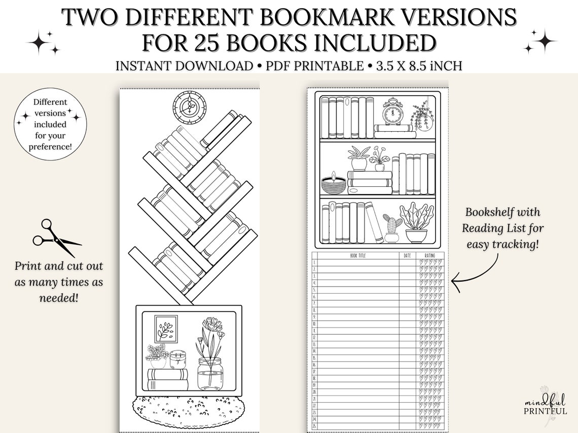 Bookshelf Bookmark, Printable Bookmarks, Reading Tracker List, Reading ...