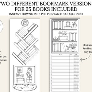 Bookshelf Bookmark, Printable Bookmarks, Reading Tracker List, Reading ...