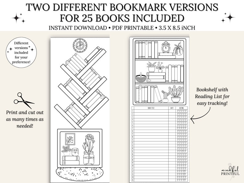 Bookshelf Bookmark, Printable Bookmarks, Reading Tracker List, Reading ...