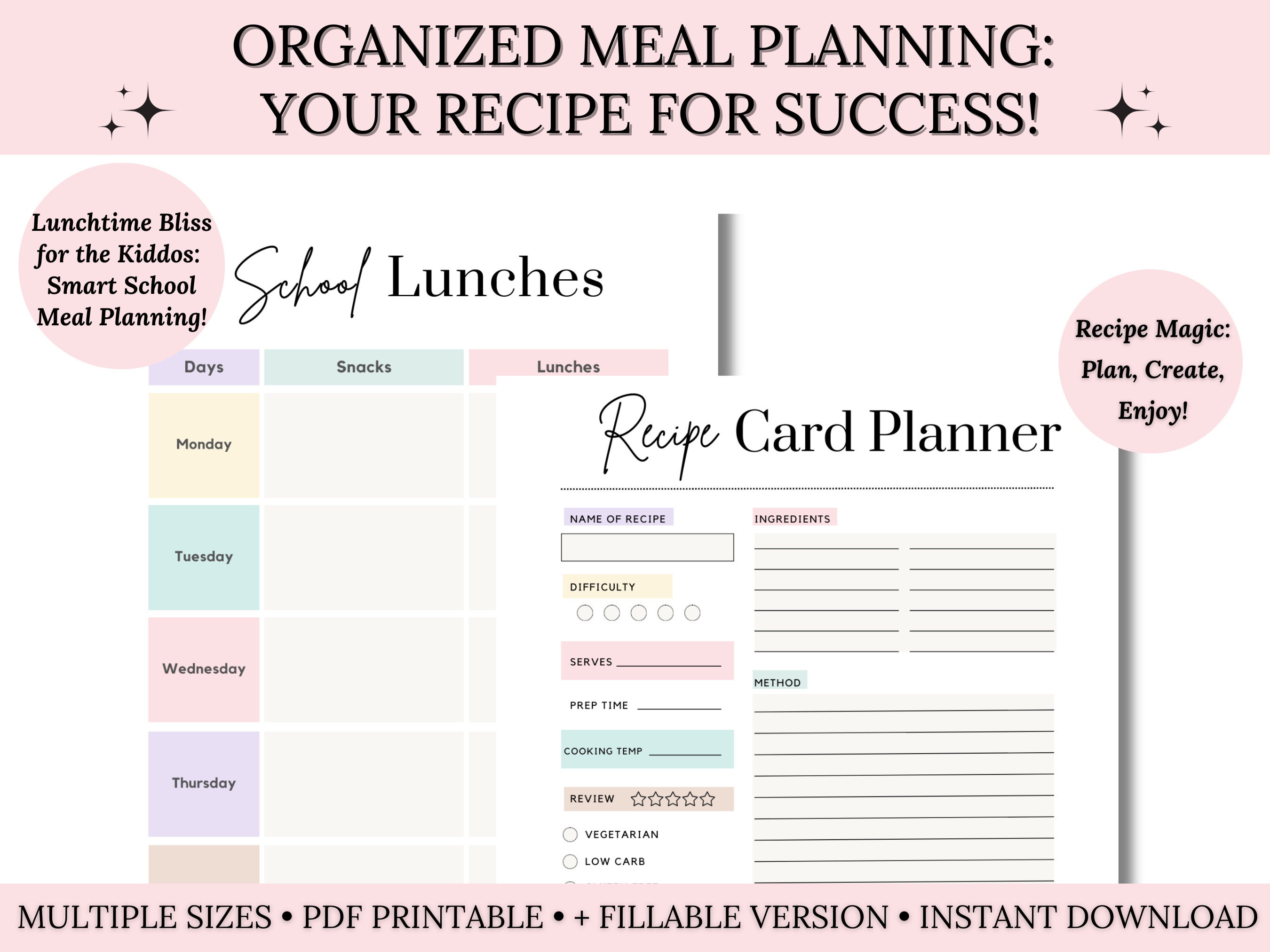 Meal Planner Printable Bundle, Weekly Meal Planner, Food Diary, Grocery ...