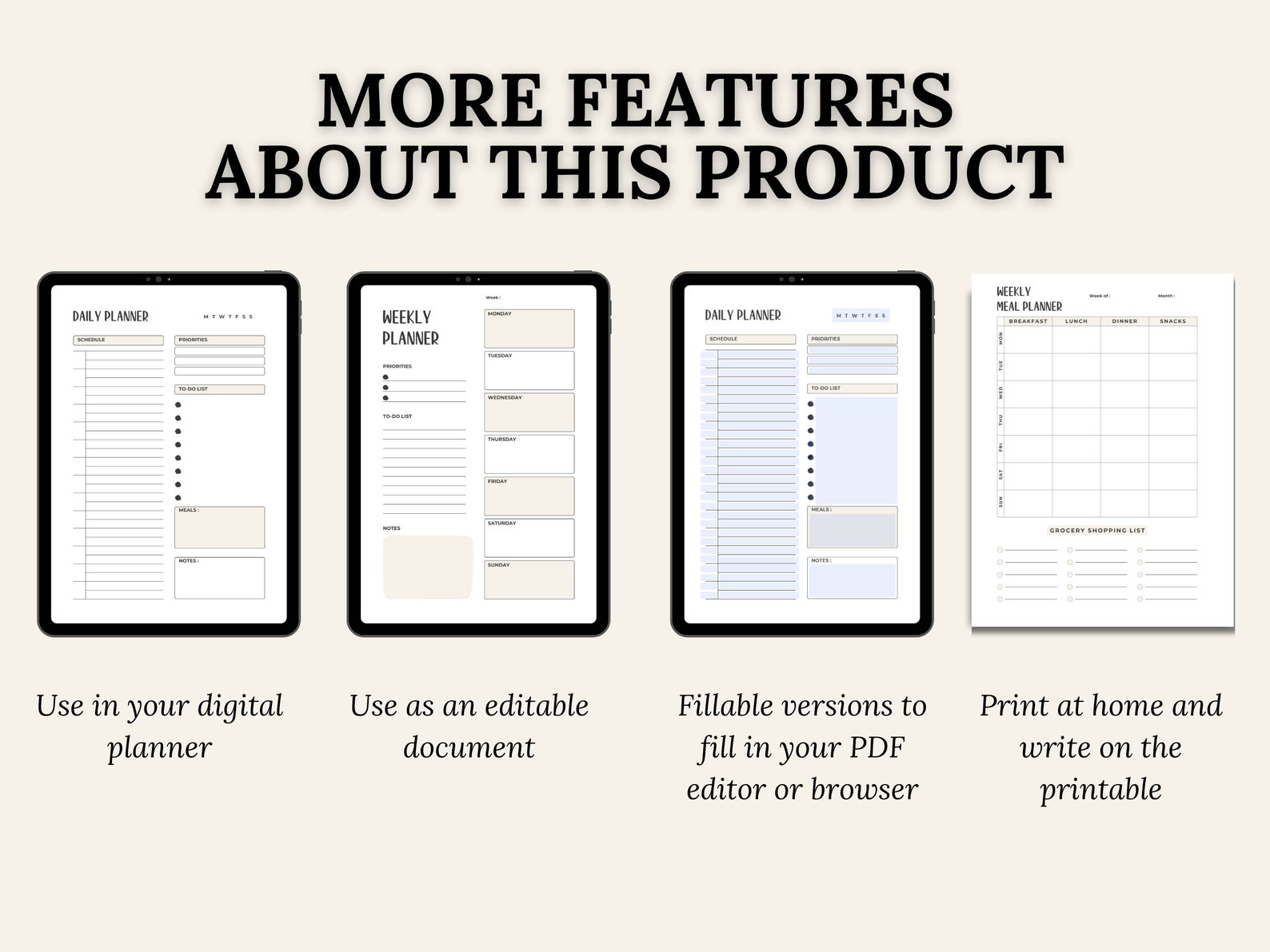 Neutral Minimalist Daily, Weekly & Monthly Planner Set + Weekly Meal ...