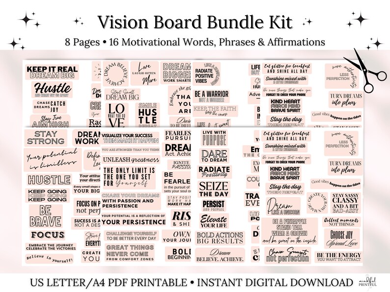 Vision Board Printables Bundle Kit, 2024 Vision Board Kit Words ...