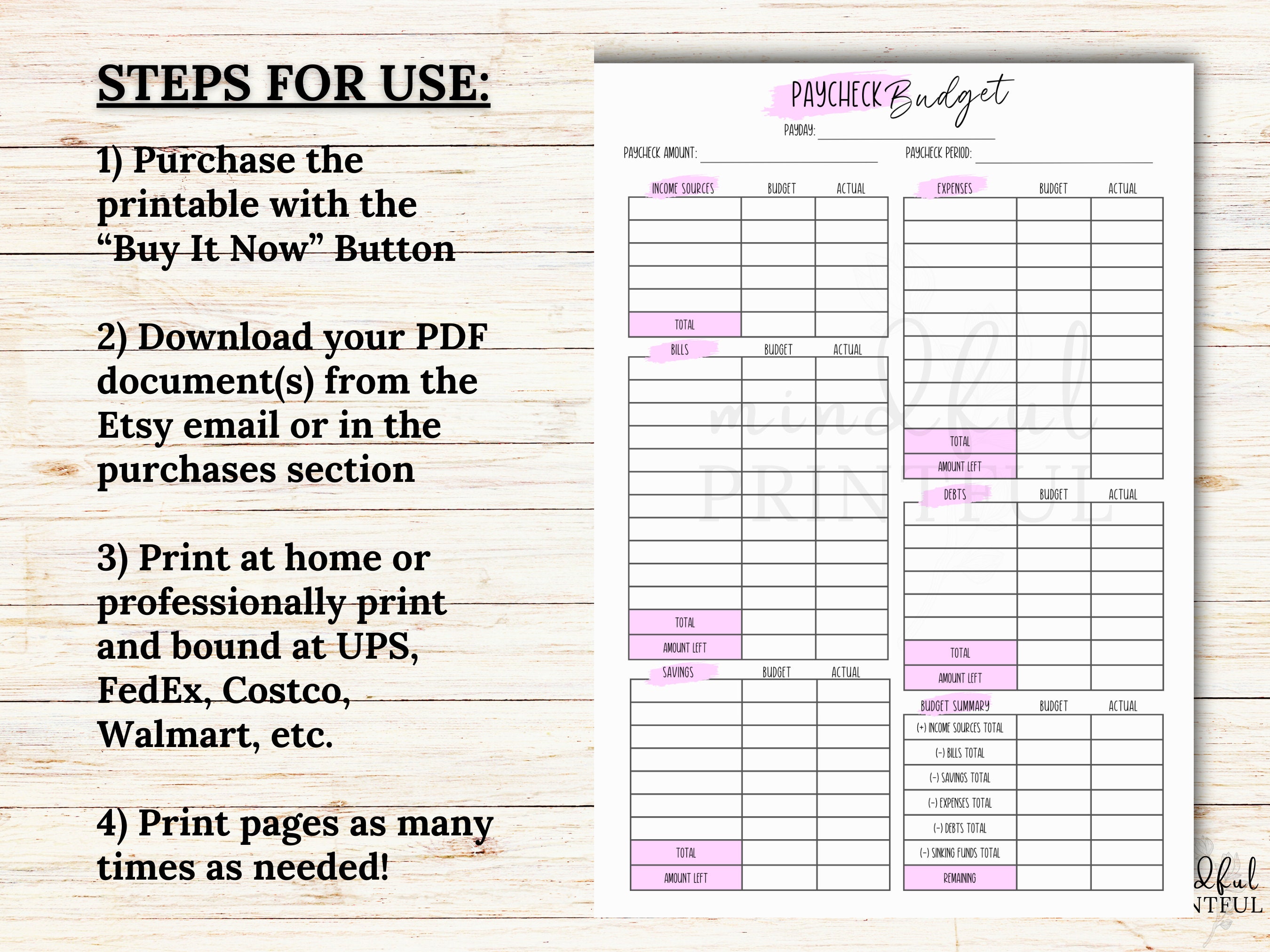Paycheck Budget Planner Printable, Budget Templates, Budget Planner ...