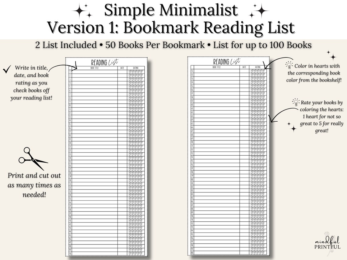 Bookshelf Bookmark, Printable Bookmarks, Reading Tracker List, Reading ...