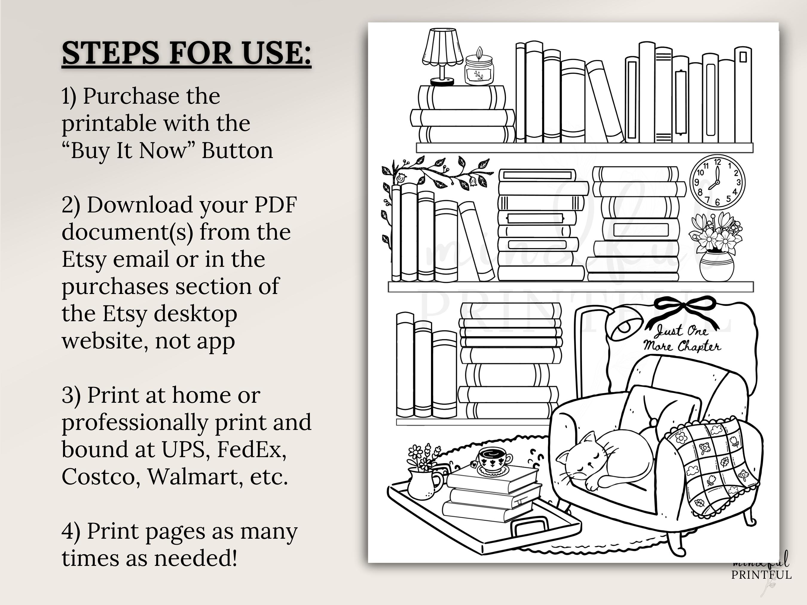 Cottagecore Bookshelf Reading Tracker Printable Reading Log Coloring ...