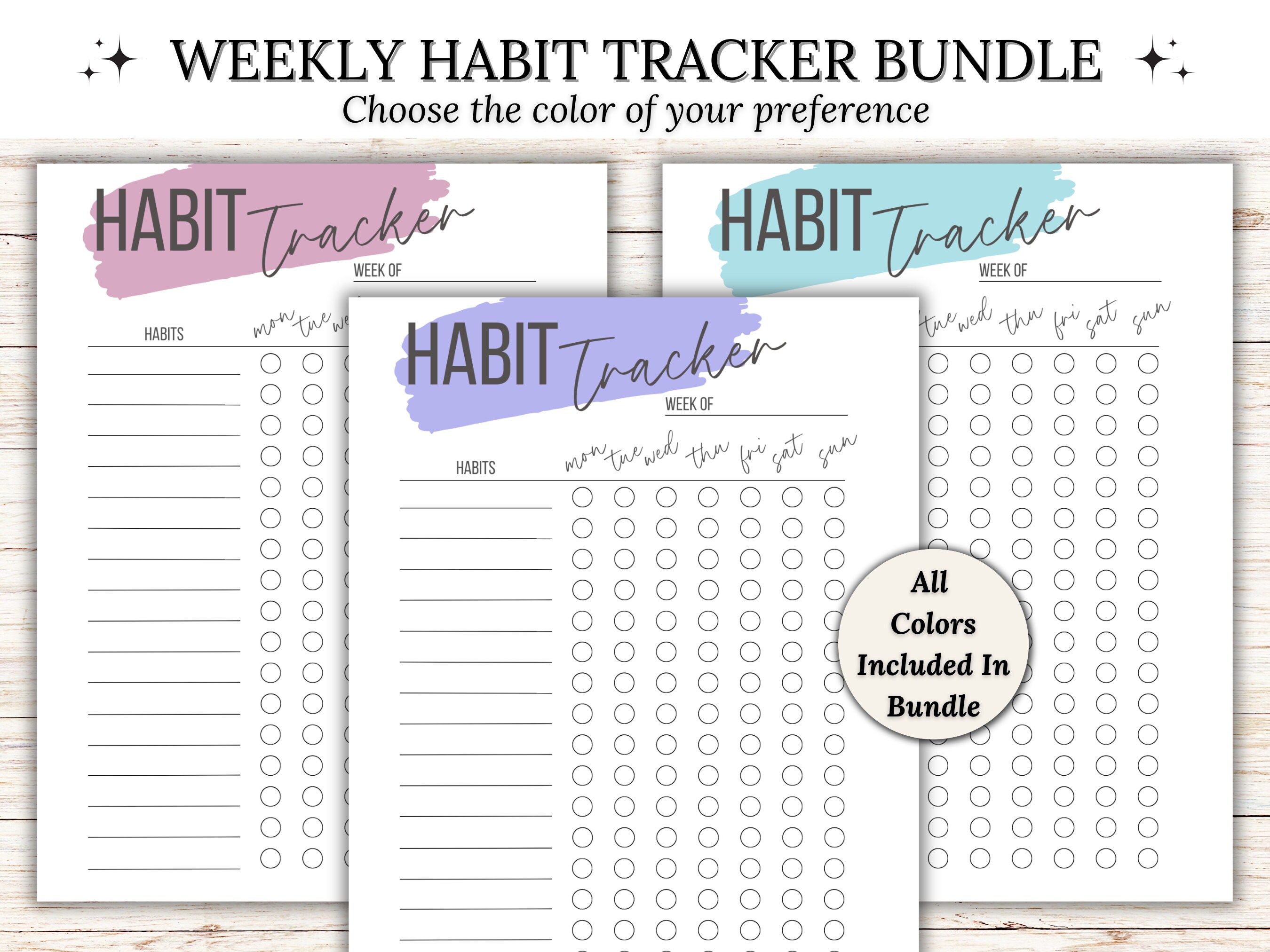 Weekly Habit Tracker Printable PDF Bundle, Routine Tracker, Habit ...