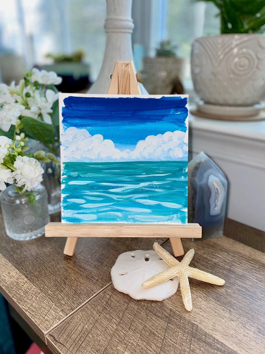 6"x6" Original Gouache Ocean Painting With Clouds - Etsy