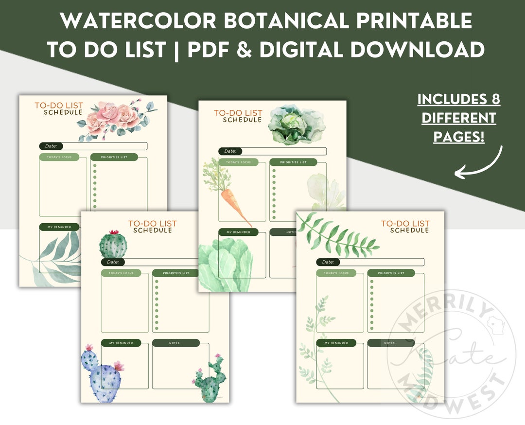Watercolor Botanical Printable to Do List Weekly To-do Pdf and Png Us ...