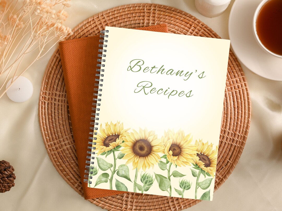 Custom Sunflower Recipe Book , Personalized Gift for Cook, Chef, Baker ...